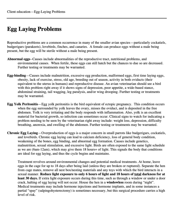 Egg Laying Problems - LafeberVet