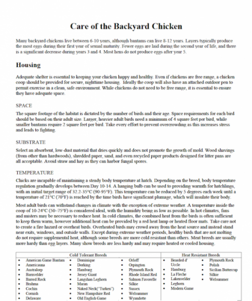 Care of the Backyard Chicken - LafeberVet