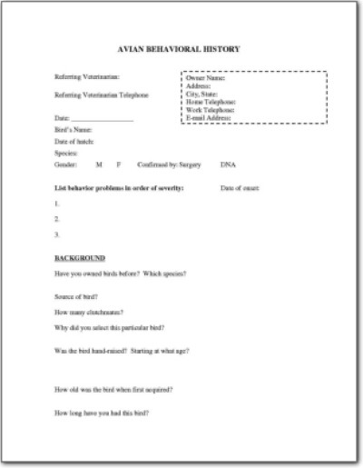 Avian Behavioral History Form 1 - LafeberVet